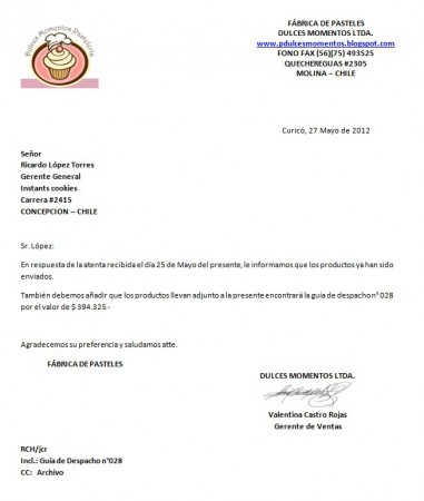 Carta de Remisión :: Pasteleria de romina